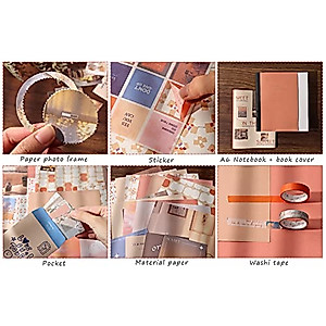 Draupnir Aesthetic Scrapbook Kit(348pcs), Bullet Junk Journal Kit with Journaling/Scrapbooking Supplies, Stationery,A6 Grid Notebook with Graph Ruled Pages DIY Scrapbook Gift for Teen Girl Kid(Sunset)