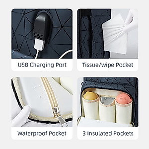 Diaper Bag Backpack, AEVNE Multifunction Travel Back Pack Maternity Baby Changing Bags, Diaper Bag with USB Charging Port Stroller Straps，Large Capacity, PU Waterproof and Stylish, Dark Blue