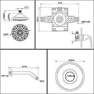 Matte Black Shower Faucet Set, Bathroom Rain Mixer Shower System with 6-Spray Shower Head Set, Wall Mounted Shower Fixtures Single Function Shower Trim Kit with Rough-in Valve