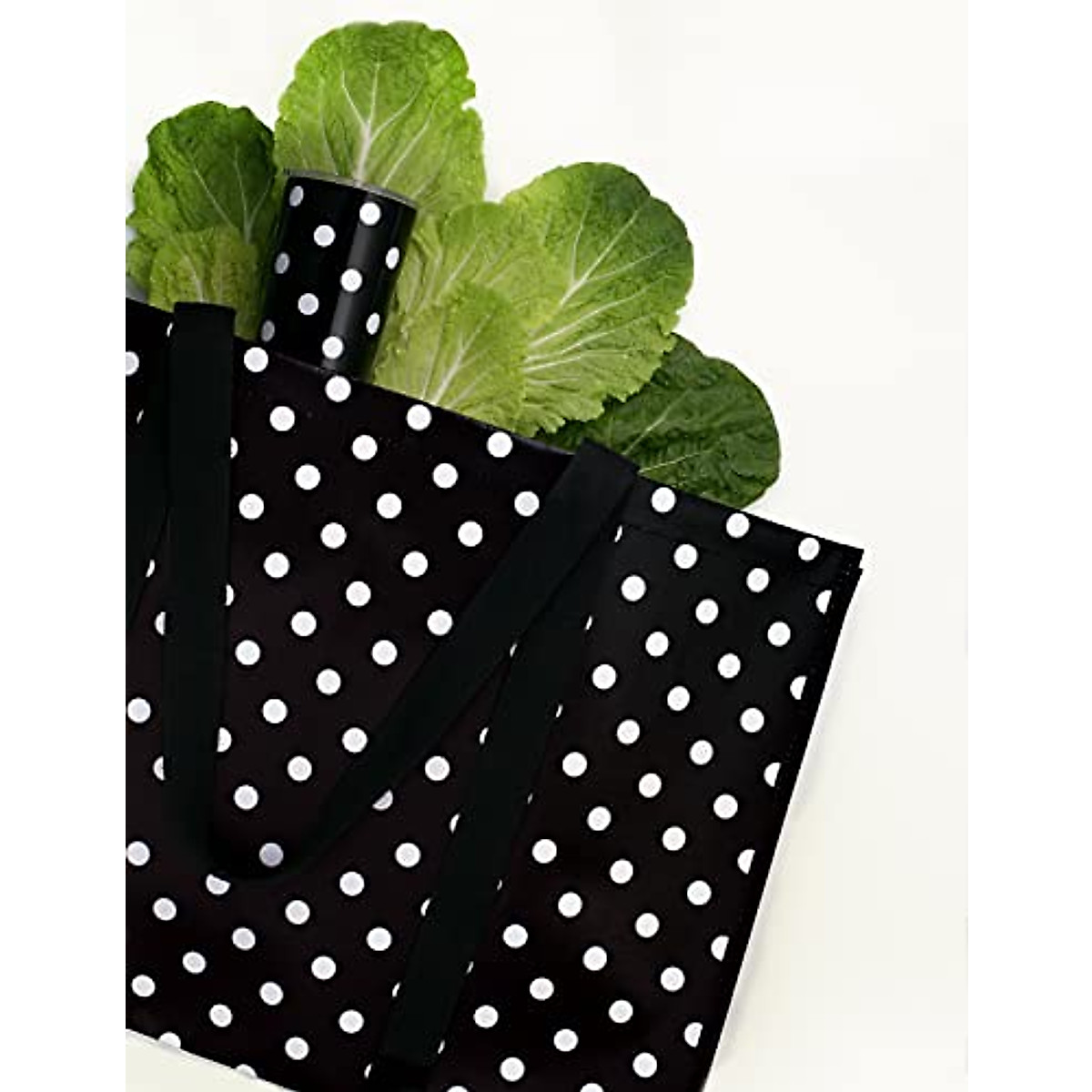 Kate Spade New York Large Reusable Grocery Bag, Oversized Tote Bag with Pockets, Black Collapsible Tote for Shopping, Picture Dot