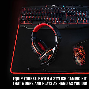 Ritz Gear Gaming Accessories Kit (Red) | 4-in-1 LED Backlight Bundle PC Combo with Multimedia Keyboard, Optical Mouse, Mouse Pad & Headset with Adapter | for Windows 7+ Desktop, Laptop, Xbox & PS4