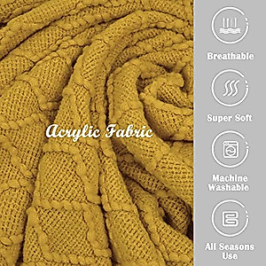 Knitted- Throw- Blanket- Set- Soft- Small Blanket for Chair 2 Colors 2 Piece Covers for Sofa, Couch and Bed Use, 100% Acrylic Warm Blanket 50 x 60 Inches, Yellow and Peacock Green