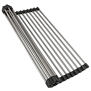 Design House 110080 Rectangular Double Bowl 32x18x10-inch 18-Gauge Undermount Stainless Steel Kitchen Sink Combo with Sink, Roll-Up Drying Rack and Drain Strainer Basket