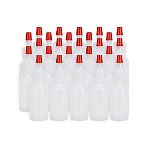 Plastic Boston Round Squeeze Bottles, ½oz/15mL Dropper Bottle with Yorker Red Tip Caps, 25 Pack Squirt Bottles for Liquids, for Crafting & Paints, Condiment Bottles for Sauces, Dressing, Oil, Honey