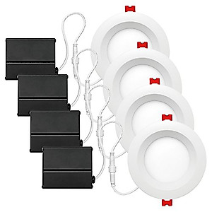 4" Ultra Slim Baffle LED Integrated Recessed Lighting Kit 4-Pack, 9 Watts, Energy Star, IC Rated, Dimmable, Wet Rated, White Finish, 4.25" Hole Size,91128