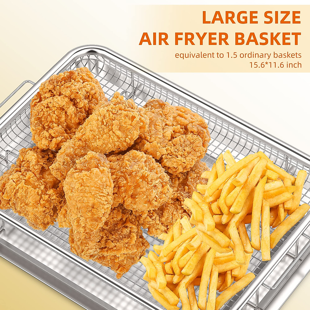 Air Fryer Basket,YEPATER 15.6" x 11.6" Large Oven Air Fryer Basket and Tray,Stainless Steel Non-stick Oven Air Fryer Basket with 30 PCS Parchment Paper,Air Fryer Pan and Crisper Tray for Baking