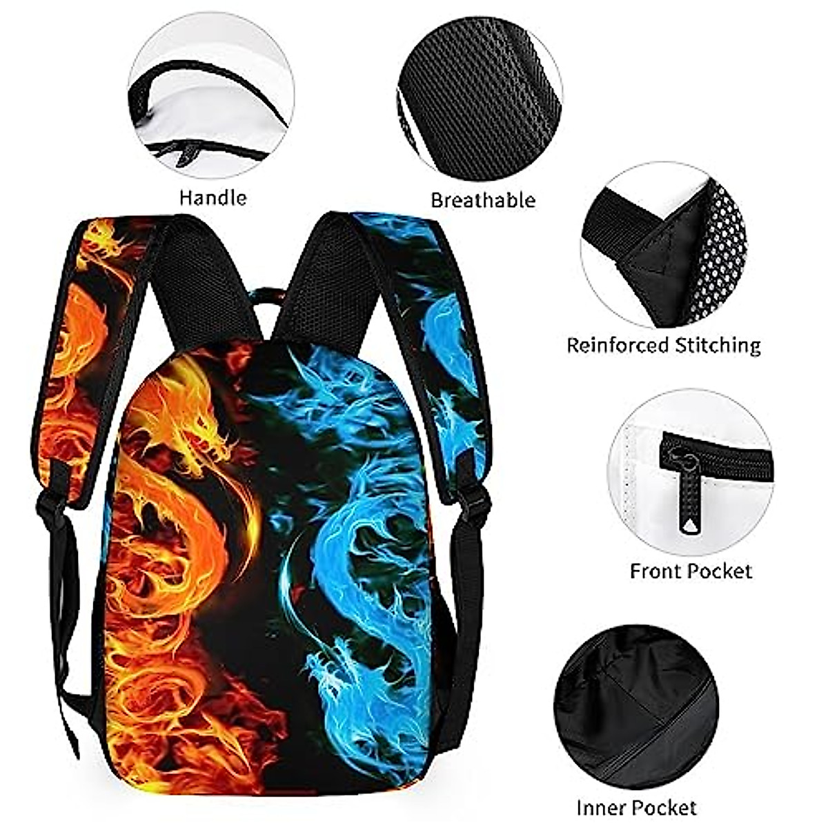 Ice & Fire Dragon Backpack, Stylish Laptop Bag Durable Dragon Daypack with Multiple Pockets, Classic Shoulders Backpack(Ice & Fire Dragon)