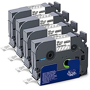 Absonic Tz White on Clear Tz135 Label Tape Compatible for Ptouch Tze-135 Tze White on Clear 12mm Laminated for Brother PTD220 PTD410 PTD200 PTD210 PTD400 PTD600 PTH110 PTP300BT, 1/2" x 26.2', 4-Pack