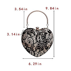 Womens Lace Evening Bag Party Clutch Purse Elegant Heart Shape Wedding Handbag Black