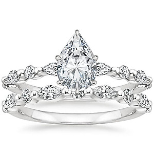 JEWELERYN 1.0 CT Pear Colorless Moissanite Engagement Ring Set for Women/Her, Wedding Bridal Ring Set, Eternity Sterling Silver Solid Diamond Solitaire 6-Prong Anniversary Promise Gift for Her (8)