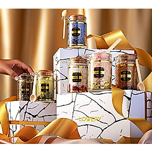 Bath Salts Gift Set with Lavender, Arabica Coffee, Mango, Sugar, Himalayan & Coconut, 6pc Bath Soaks, Relaxing Spa Salt with Essential Oils, Vitamin E, Jojoba Oil, Shea Butter, Fresh Herbs