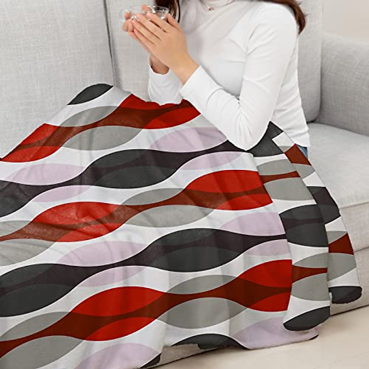 Prime-Home Blanket Fleece Blanket Throw, Geometric Texture Blanket Plush Fleece Throw Blanket Lightweight Blanket Soft Flannel Blankets, Fuzzy Blanket Throw 40x50 Water Drop Texture Red and Gray