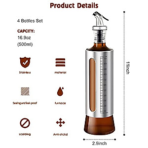 ZENG Oil Dispenser Bottle for Kitchen, Olive Oil and Vinegar Dispenser Bottle Set, Stainless Steel Oil Bottles Dispenser, Glass Oil Sauce Bottle Dispenser