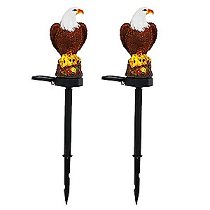 PERFECTOP 2 Pack Solar Eagle Garden Lights, Outdoor Solar Bald Eagle Figurines Decorative Stake Light, Garden Eagle Animal Bird Decor Yard Lawn Pathway Decoration Thanksgiving Christmas Ornament Gift