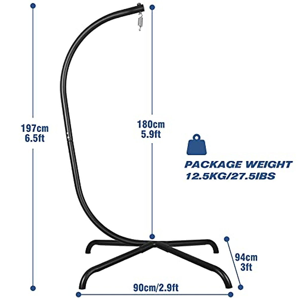 Chihee Hanging Egg Chair Stand,Strong Iron Hammock Chair Frame with Spring Hook Stable Base,Heavy Duty Swing Chair Stand 330 lbs,C Stand for Hanging Chair Indoor Outdoor Bedroom Patio Garden Balcony