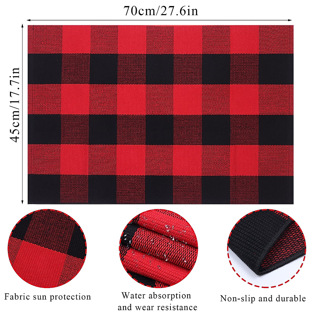 Beupy Black & Red Christmas Door Mat Buffalo Plaid Doormat 18 x 29'' Winter Holiday Non-Skid Floor Mat Switch Mat Indoor Outdoor Home Garden Easy to Clean Low Profile Mat