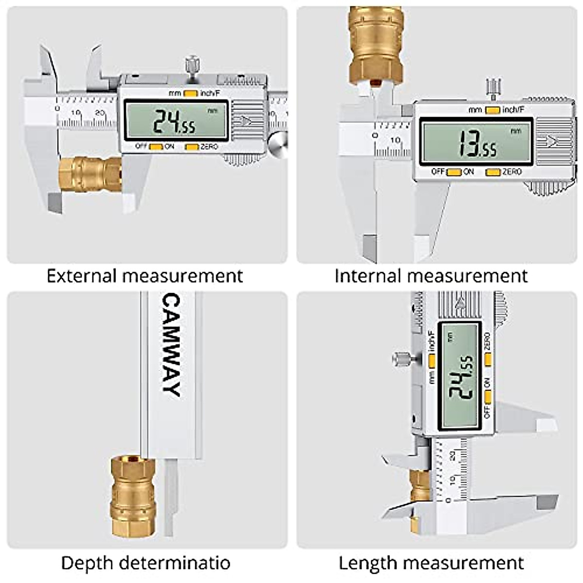 CAMWAY Digital Caliper 6Inch + Feeler Gauge Stainless Steel Electronic Vernier Caliper 150mm, Fractions/Inch/Metric Measuring Tool for Length Width Depth Inner Diameter Outer Diameter