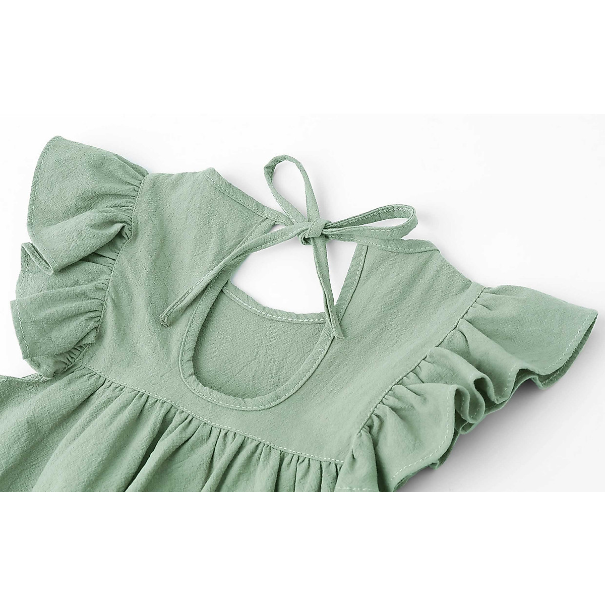 lymanchi Toddler Girl Sleeveless Dresses Ruffle Cotton Linen Solid Color Cute Sundress 818 Green 120