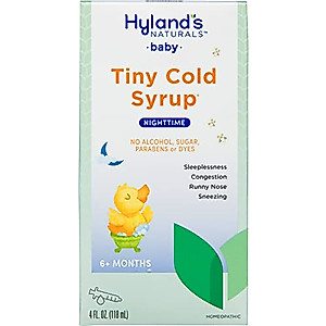 Hyland's Naturals Baby Tiny Cold Syrup, Nighttime PM, Natural Relief of Sneezing, Runny Nose, Congestion & Sleeplessness, 4 Ounce