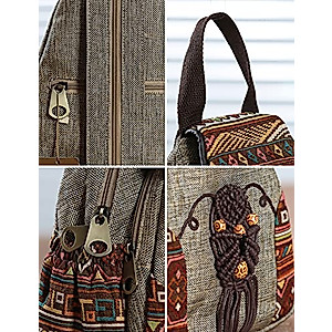 POPUCT Cotton Boho Small Backpack Fashion Hand Knitting Mini Chest Bag for Women and Girls(brown)