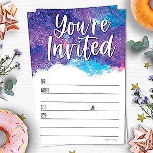 Galaxy Invitations With Envelopes For Out Of This World Birthday Party (20 Count) - Outer Space Theme Featuring Starry Night Sky