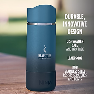 Ninja, Travel Mug, Sip Perfect 16oz, Brings Hot Drinks to Sippable Temperature in Minutes, Stainless Steel, Leak Proof, Dishwasher Safe, Metal, Insulated Tumbler, Ocean Blue, DW1603OB