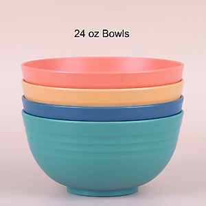 LuckyZone Unbreakable Cereal Bowls - 24 oz Reusable Wheat Straw Bowl Set of 4 - Dishwasher & Microwave Safe - Perfect for Cereal, Soup and Rice - BPA Free, Healthy & Eco-Friendly (4 Color_H)