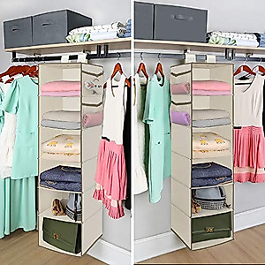 MAX Houser 6 Tier Shelf Hanging Closet Organizer, Closet Hanging Shelf with 2 Sturdy Hooks for Storage, Foldable,Grey and Beige2