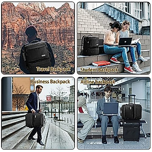 KNOWVANUnderseat Carry on Backpack for Men & Women, 44Lwaterproof Large Backpack with 17 inch Laptop Compartment & Shoe Bag for Airplane Flight Luggage Personal Item(Black)