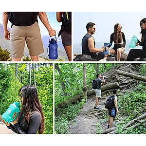 Collapsible Water Bottle for Traveling, Workout or Hiking 64oz Gen 2.0 - Motivational Water Bottle with Time Markings - Half Gallon / 2 L Capacity - BPA Free & Dishwasher Safe (Fruity Pink + Filter)