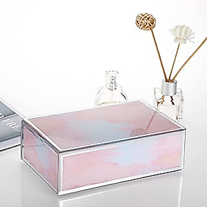 Hipiwe Pink Glass Jewelry Box Large Trinket Storage Box Treasure Box Decorative Jewelry Box Keepsake Box Jewelry Organizer for Women Girls
