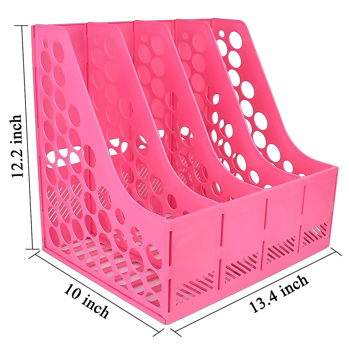 SAYEEC Magazine File Holder, Plastic Desk Organizer File Folder Holder for Desk with 4 Vertical Compartments, Sturdy Desktop Binder Organizer Home Accessories Storage for Office Organization (Pink)
