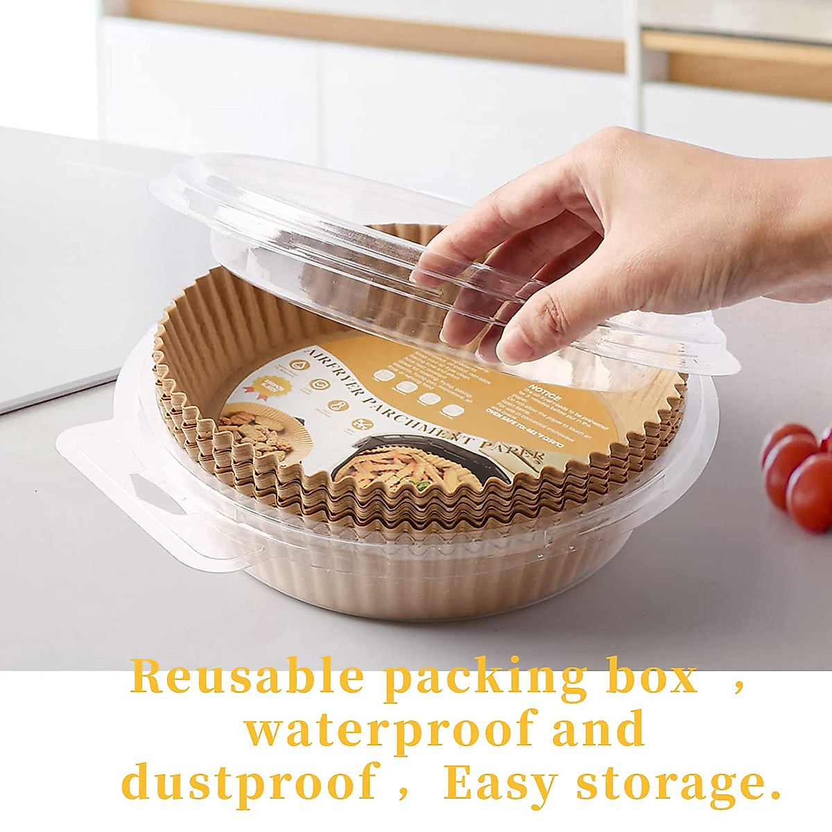 Air Fryer Parchment Paper, Non-stick Liners, Baking Paper for Air Fryer, Disposable Paper, Oil-proof, Water-proof（50PCS,7.9 Inches, Natural)