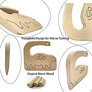 FYLFOTA Wooden Kids Knife for Cooking, Toddler Safe Knife for Cutting Vegetable Fruit, Cute Dinosaur Shape Kids Kitchen Tools- Kids Chef Knife with Original Wood, No Paint