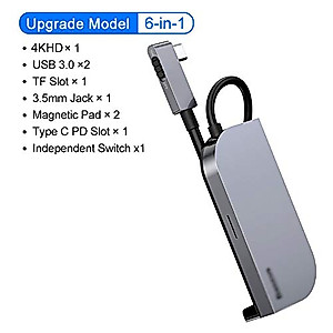 WJCCY 6 in 1 USB C HubType C Hub to 4K HD USB 3.0 PD Port 3.5mm Jack USB-C USB Hub Adapter