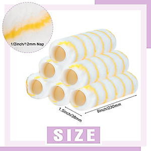 Pinkunn 48 Pcs 9" x 1/2" Paint Roller Covers Nap High Capacity Microfiber Roller Covers for Roller Brush Frame, House Painting Supplies for All Surfaces, Home Repair Tools (Yellow Stripe)