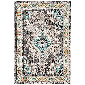SAFAVIEH Monaco Collection 8' x 10' GreyLight Blue MNC243G Boho Chic Medallion Distressed Non-Shedding Living Room Bedroom Dining Home Office Area Rug