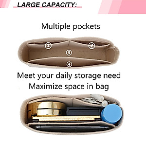 Felt Small Purse Organizer Insert for GG Marmont Insert Matelasse Shoulder Bag/MK Jet Set Charm Small Handbag Organizer Liner/CC Classic Pouch/Horsebit 1955 Inner Bag and More(Beige,Small)