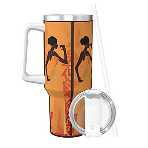 deaokluy 40 OZ Black Girls Ice Bully Cup with Handle and Straw, Double Wall Stainless Steel Tumbler Travel Coffee Cup with Lid, Beautiful Insulation and Cooling Cup for Christmas Birthday Present