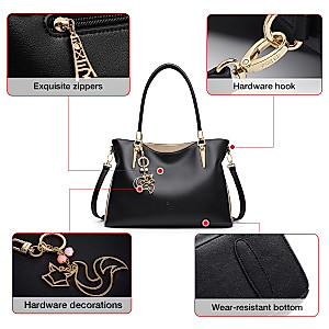 Leather Handbags for Women, Split Leather Large Capacity Zipper Closure Ladies Top-handle Handbags Womens Roomy Tote Purses Women's Fashion Shoulder Bag Handbag (Black)