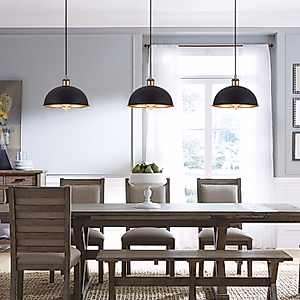 ElesiLuce Industrial Black Gold Pendant Lights 3-Pack Vintage Mini Dome Pendant Light Fixtures with Golden Finish 10“ Rustic Farmhouse Black Pendant Lights for Kitchen Island, Dining Room, Bedroom