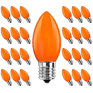 25 Pack Halloween LED Light Bulb,C9 Plastic Orange LED Bulbs for Halloween Decoration Light,C9/E17 Candelabra Base 0.6 Watt Great for Outdoor Indoor Night Lights Holiday Halloween Christmas Decor