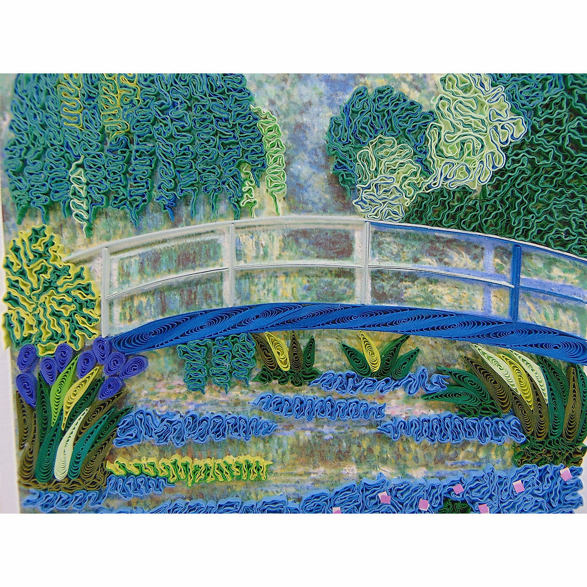 Claude Monet's Water Lilies and Japanese Bridge (1899) Quilling Art Greeting Card,Design Greeting Card for Birthday, Valentine's Day, Get Well, All Occasion. Framable Artwork for Art Lovers