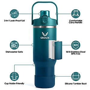 Gedux 40 oz Stainless Steel Tumbler with Handle and Straw, Vacuum Insulated Water Bottle with 2-in-1 Lid (Chug Lid/Straw Lid) and Silicone Boot (Moonlight, 40oz)