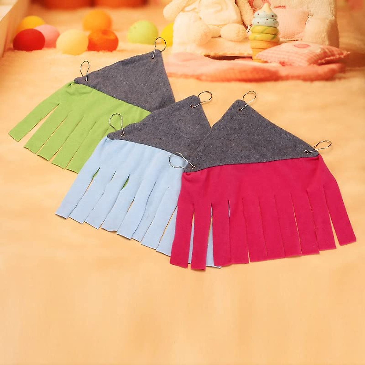 Hamster Hammock 2 Pieces Dutch Pig Rabbit Hedgehog Fringe Corner House shelter Tent nest Small pet shelter (Green)