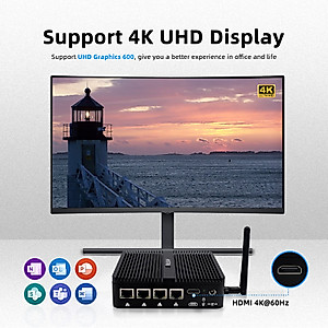 HYSTOU Mini Industrial Computer Celeron J4125 with 8GB DDR4 256GB SSD OPNsense Router Firewalls Fanless Mini PC Windows 10 Pro 4 x RJ45 LAN Network Micro Appliance 4K HD Wifi2.4G+5.0G BT
