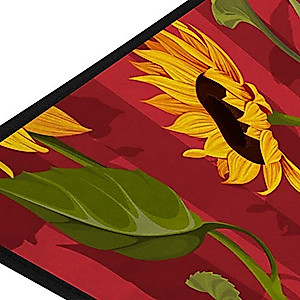 Kuizee Kitchen Rug Kitchen Mat Sunflower Floral Red Stripes Bathroom Rug Hallway Entry Rugs Non Slip Soft Water Absorbent 39×20 Inch