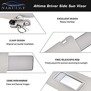 Nakuuly Left Driver Side Sun Visor with Mirror Light Compatible with Mazda CX-9 2010-2015 Replaces TDY1-69-320, TD11-69-320C-75, TD11-69-320D-75 Gray