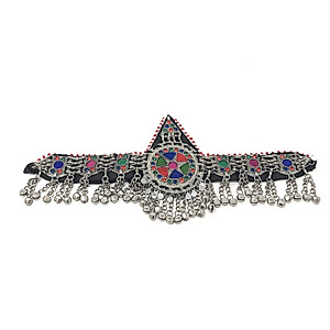 Duel On Jewel Ertuğrul Halima Turkish Kayi Tribal Afghan Kuchi Headband Ornament Jewelry In Antique Finish Bells Multicolor Stones - Costume Party Belly Dancing Gifts