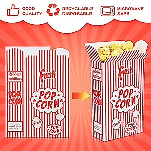 Potchen 200 Pieces Popcorn Boxes Red and White Striped Close Top Popcorn Container 1.25 oz for Movie Party and Theater Night Supplies